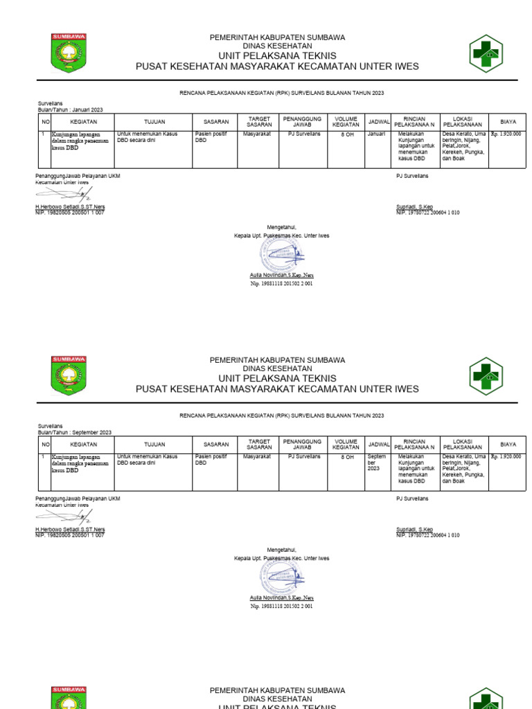 RPK Bulanan Surveilans | PDF