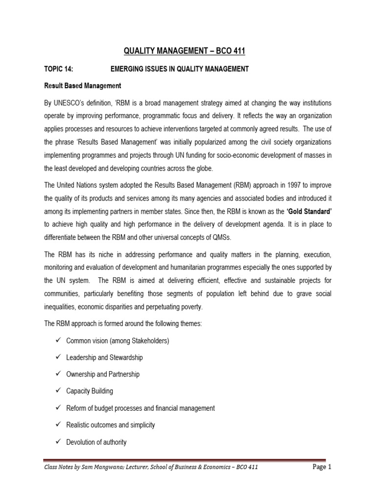 Quality Management Topic 14 Notes | PDF | Goal | Capacity Building