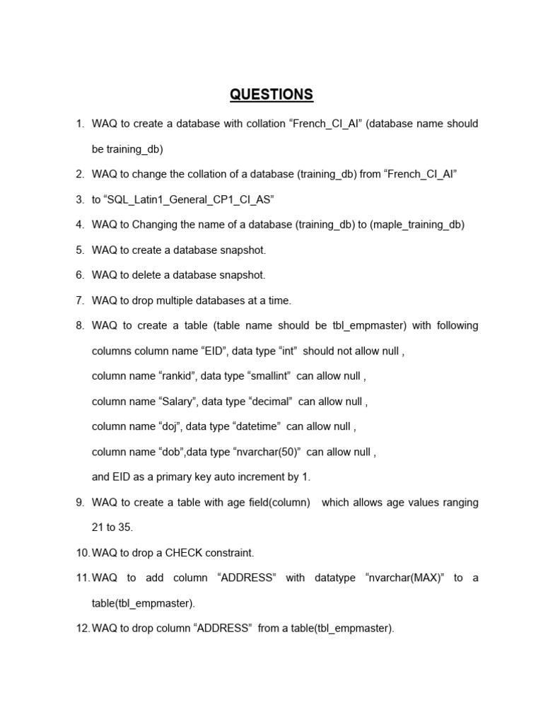 SQL Training Data | PDF | Table (Database) | Databases