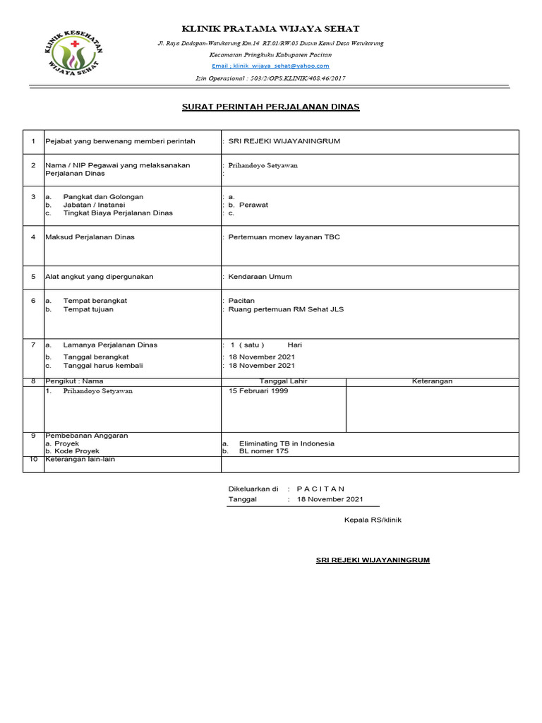 Contoh SPPD Pertemuan Monev ISI-1 | PDF