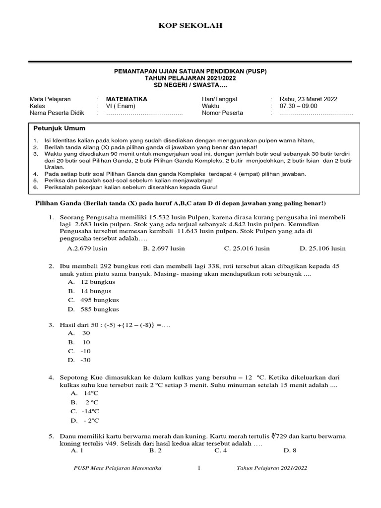 Naskah Soal Matematika 2022 | PDF