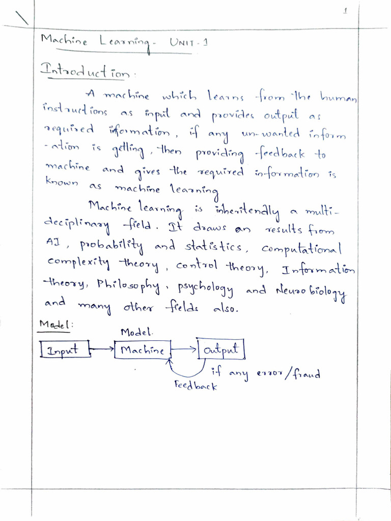 Machine Learning Unit-1-1 | PDF