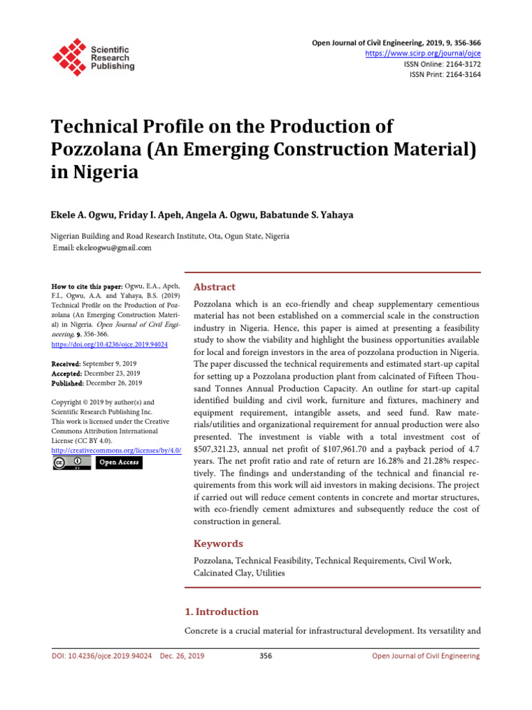 Technical Profile On The Production of Pozzolana A | PDF | Cement ...