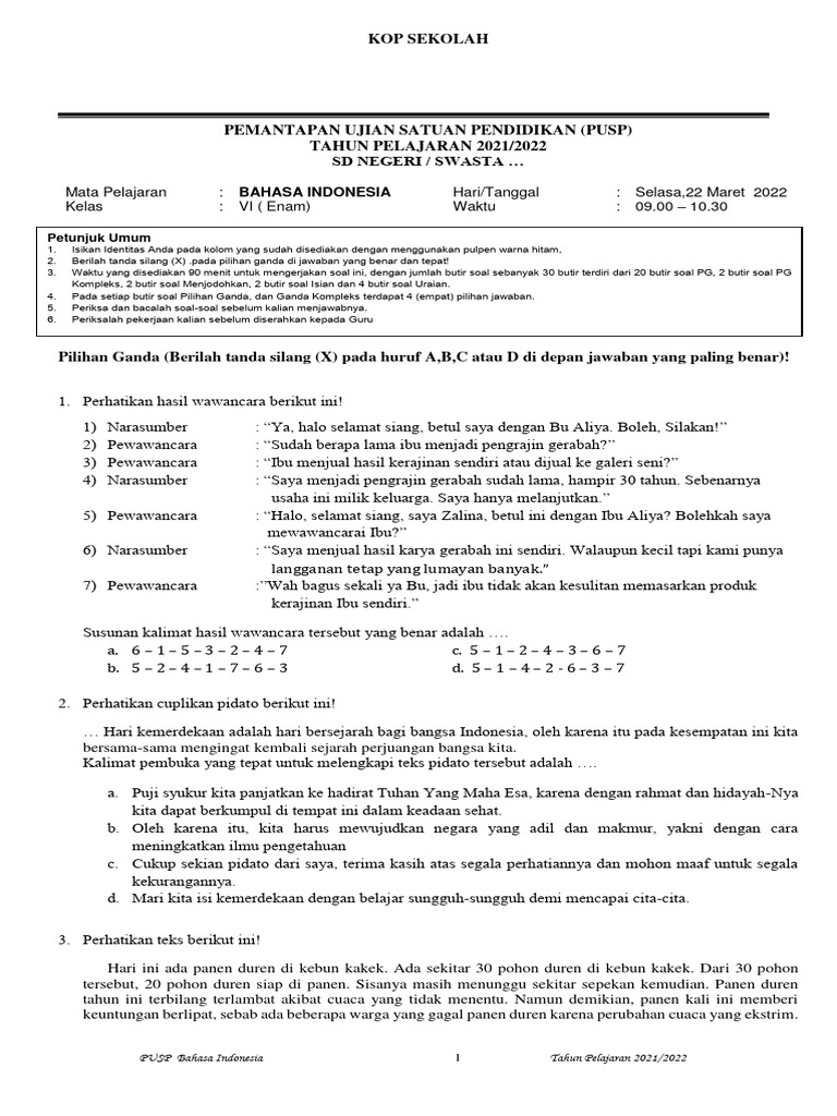 Naskah Soal B.indonesia 2022 | PDF