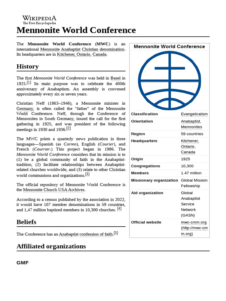 Mennonite World Conference | PDF | Arminianism | Christian Theological Movements