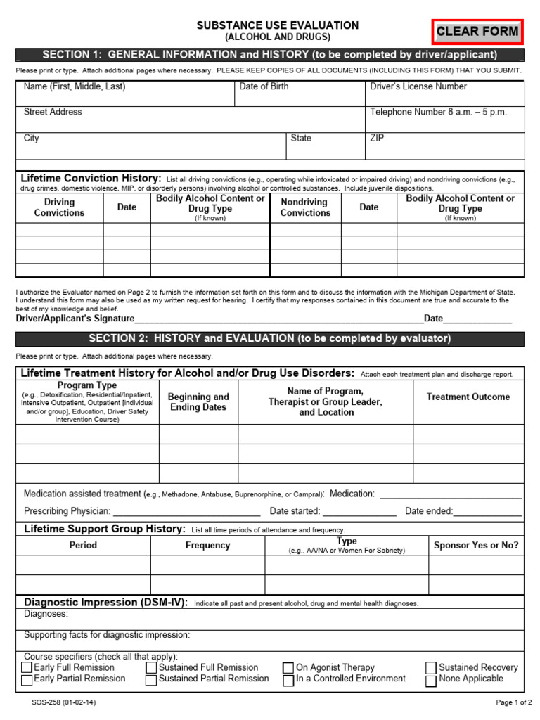 SOS258 Substance Use Evaluation Form 404465 7 | PDF | Substance Abuse ...
