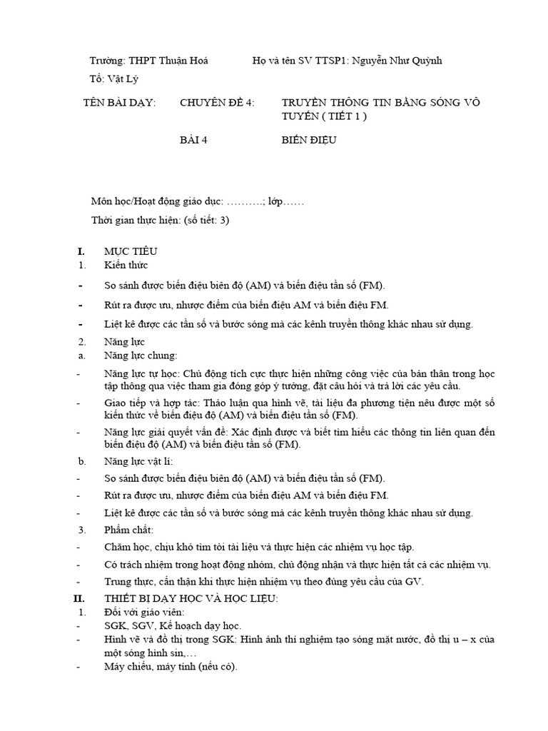 Lop 11 - Chuyen de 2 - Bai 4 - SVTTSP - Nguyen Nhu Quynh | PDF