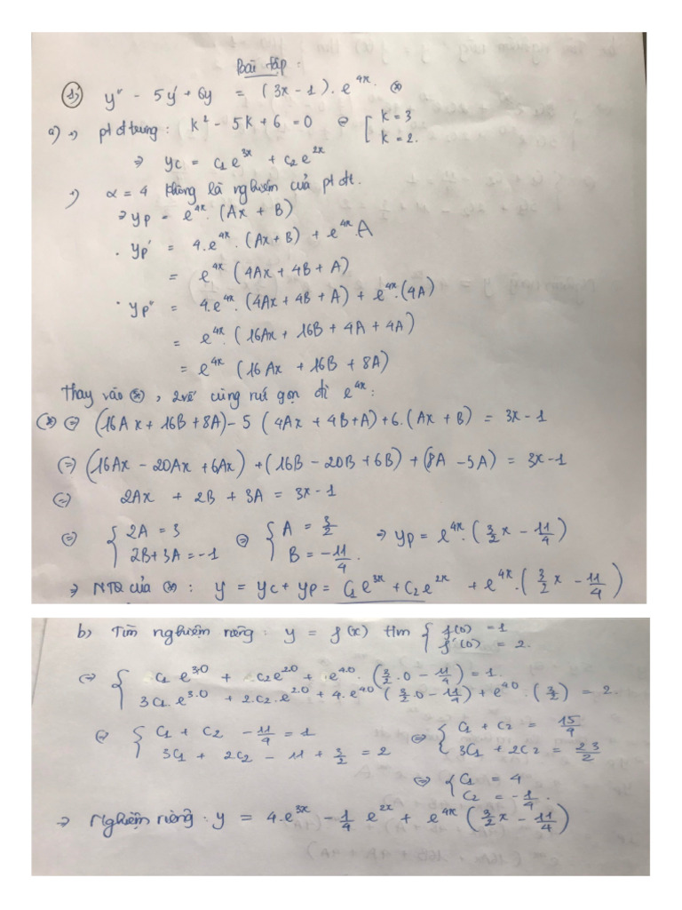 bài tập ptvp tuyến tính cấp 2 | PDF