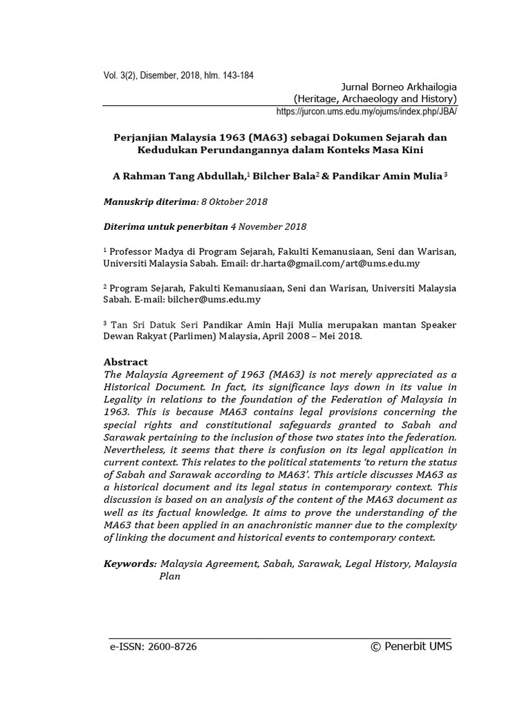 MA63 Perjanjian Malaysia 1963 Sebagai Do | PDF
