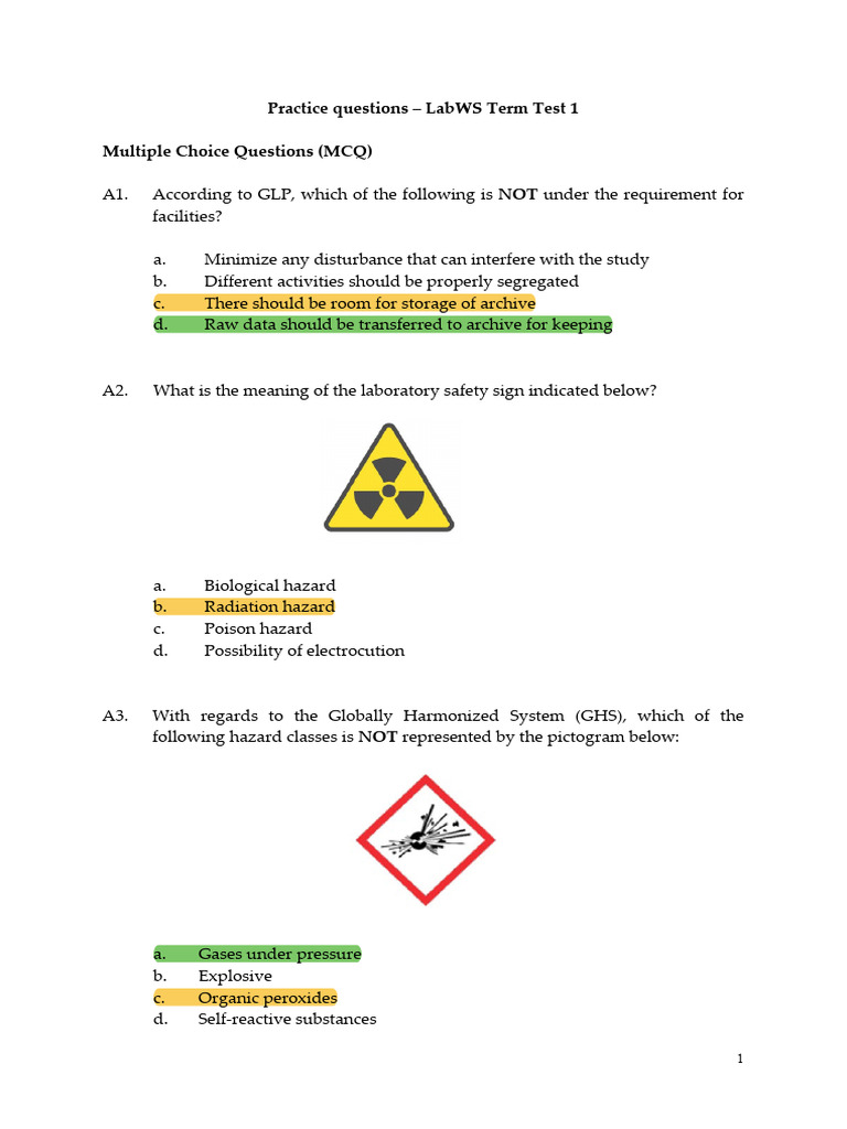 Lab Safety Practice Questions Guide | PDF | Safety | Occupational ...