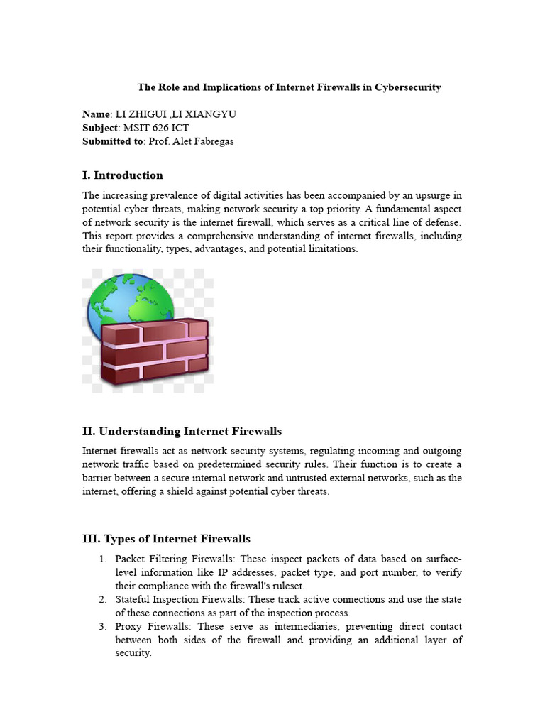Cybersecurity: Understanding Firewalls | PDF | Firewall (Computing ...