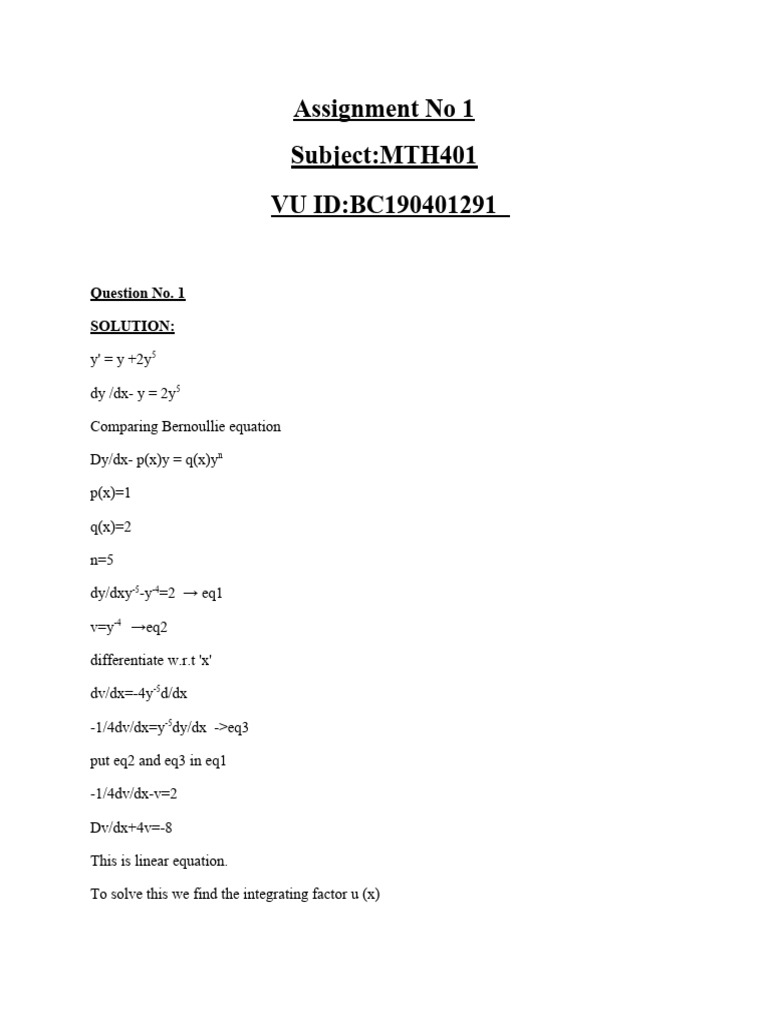 Assignment No 1. MTH401 | PDF