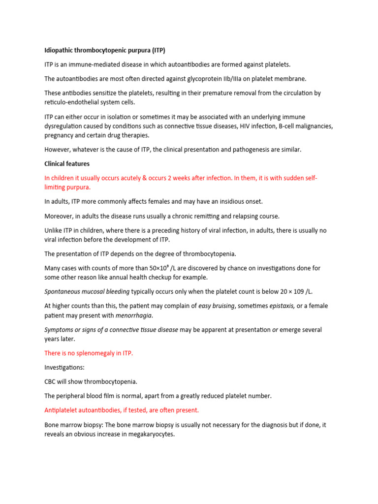 Idiopathic Thrombocytopenic Purpura (ITP) | PDF | Medical Specialties ...