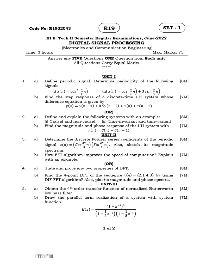 Digital Signal Processing June 2022 | PDF | Discrete Fourier Transform | Applied Mathematics