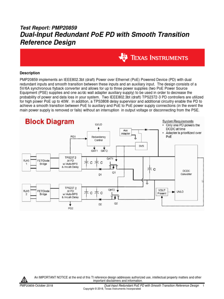 Dual-Input Redundant PoE PD With Smooth Transition Reference Design-Tidt030 | PDF | Power Supply ...