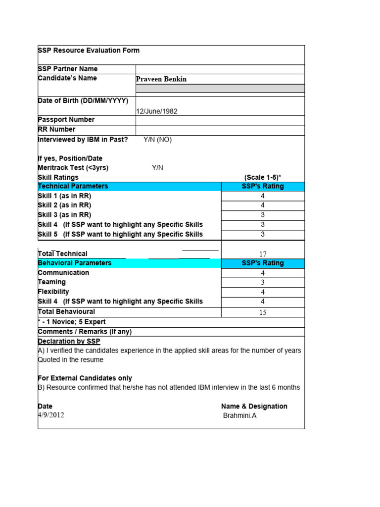 SSP Candidate Evaluation Form | PDF | Computers
