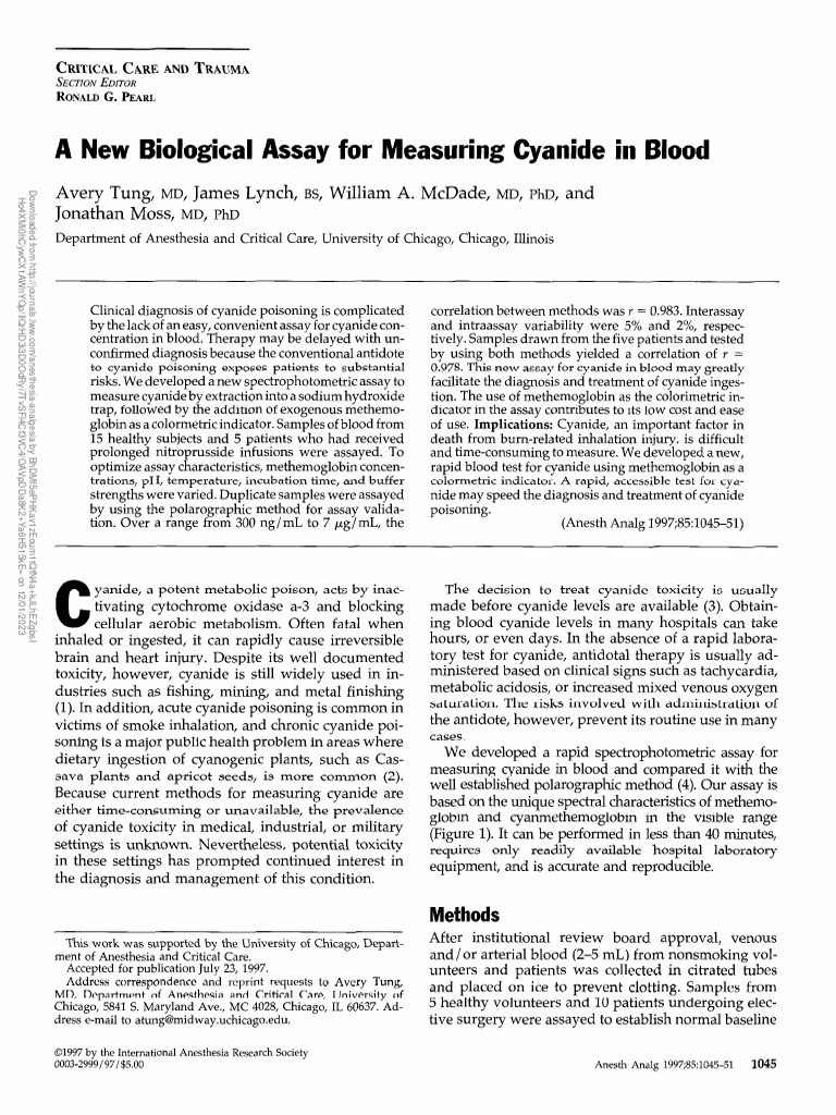 A New Biological Assay For Measuring Cyanide In.15 | PDF | Cyanide ...