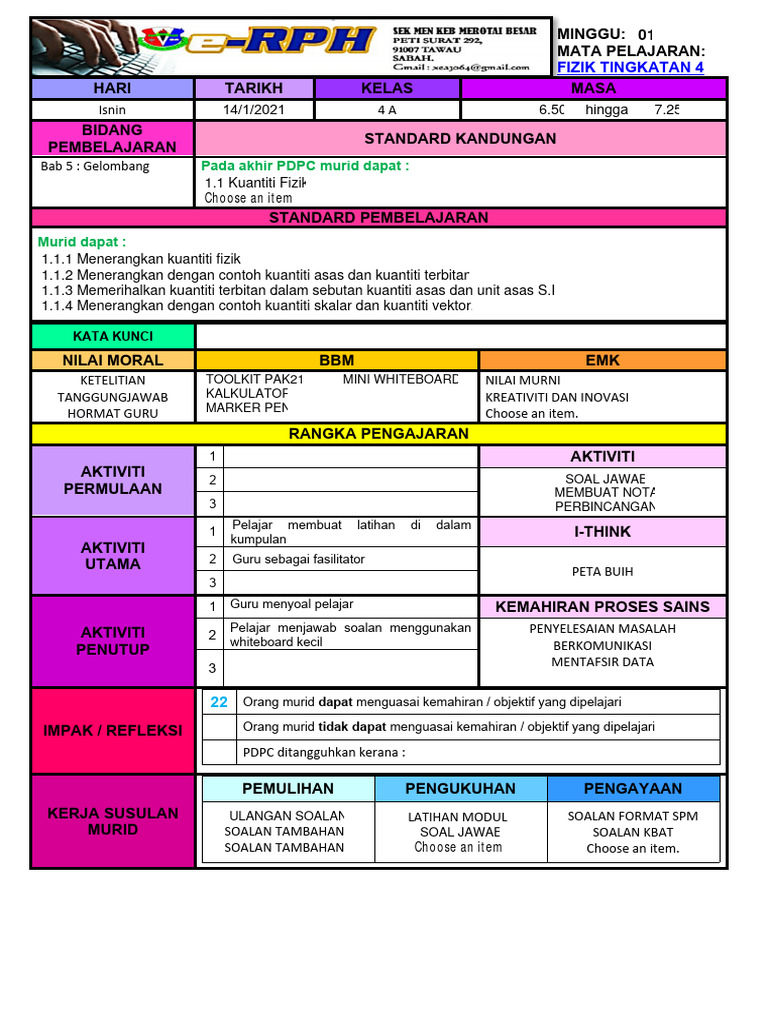 RPH Fizik Form 4 KSSM 2021 | PDF