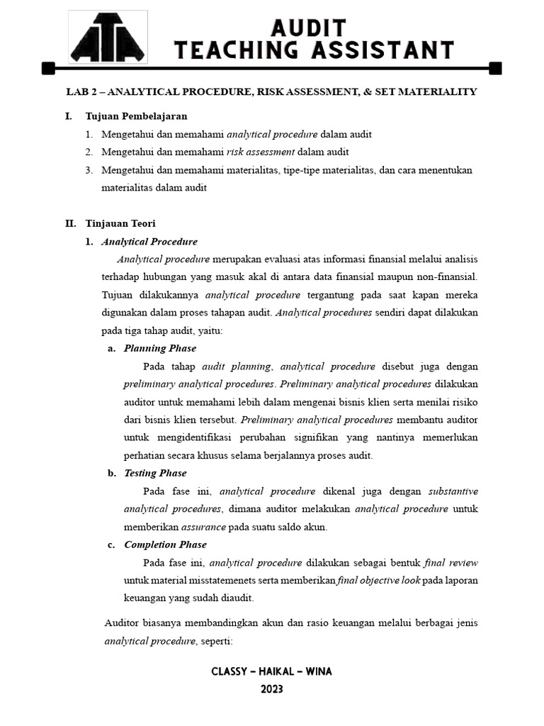 Lab 2 - Analytical Procedure, Risk Assessment, & Set Materiality | PDF