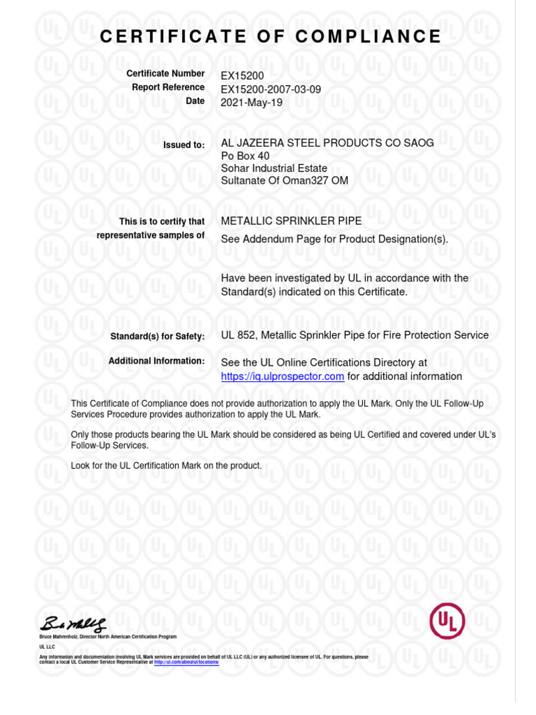 Ul Certificate Latest-23 | PDF | Pipe (Fluid Conveyance) | Building ...