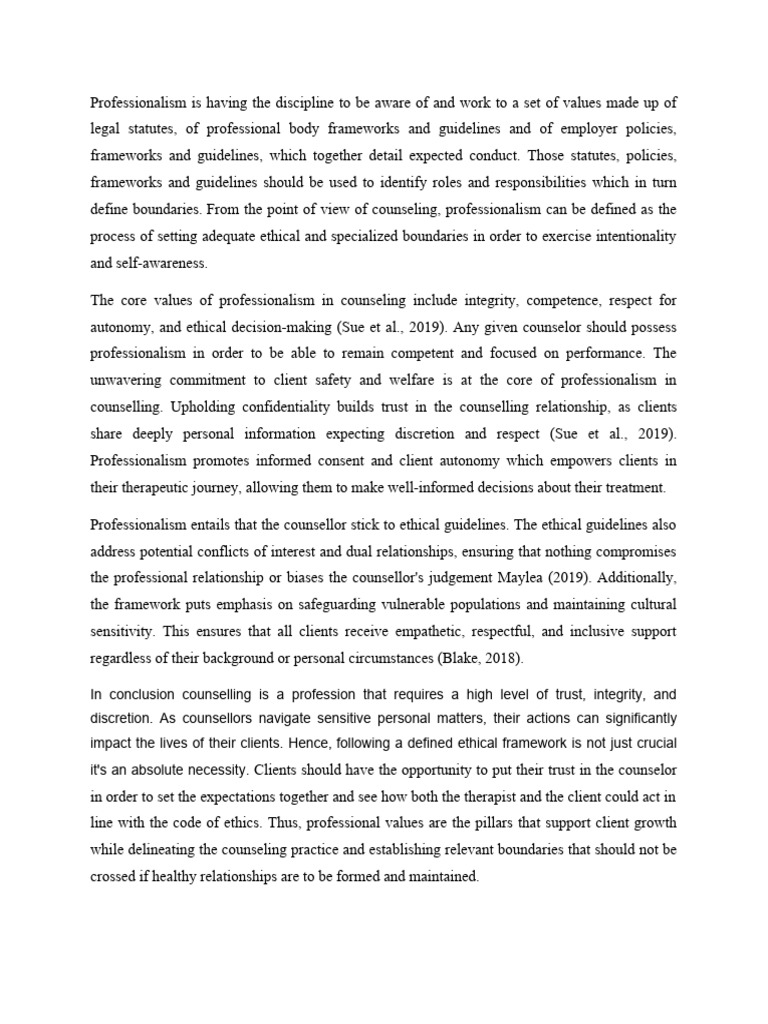 Professionalism in Counselling | PDF | Psychotherapy | Autonomy