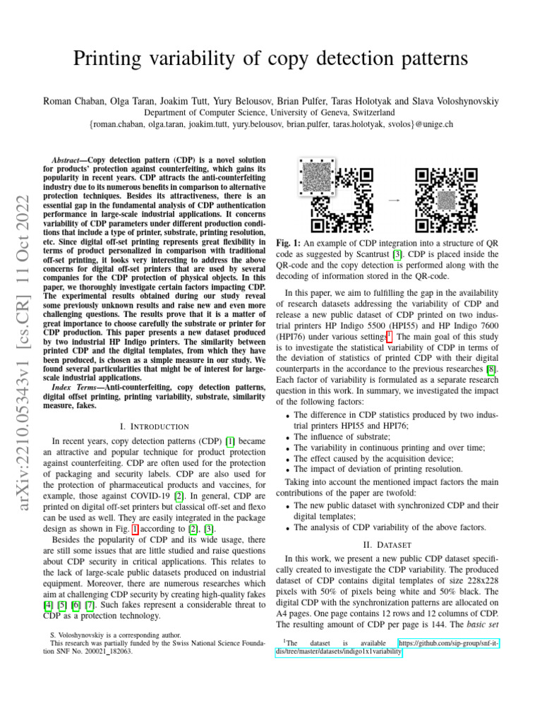 Printing Variability of Copy Detection Patterns | PDF | Printer (Computing) | Image Scanner