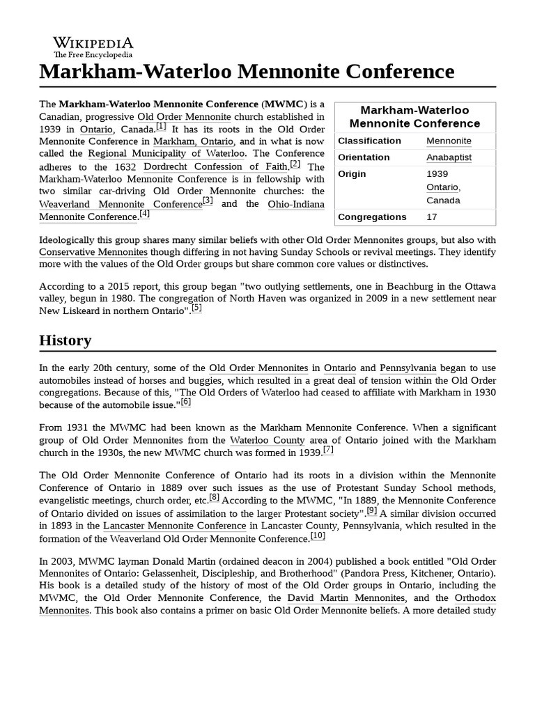 Markham-Waterloo Mennonite Conference | PDF | Protestantism | Christian ...