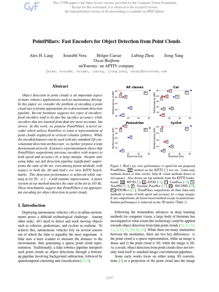 Lang PointPillars Fast Encoders For Object Detection From Point Clouds CVPR 2019 Paper | PDF ...