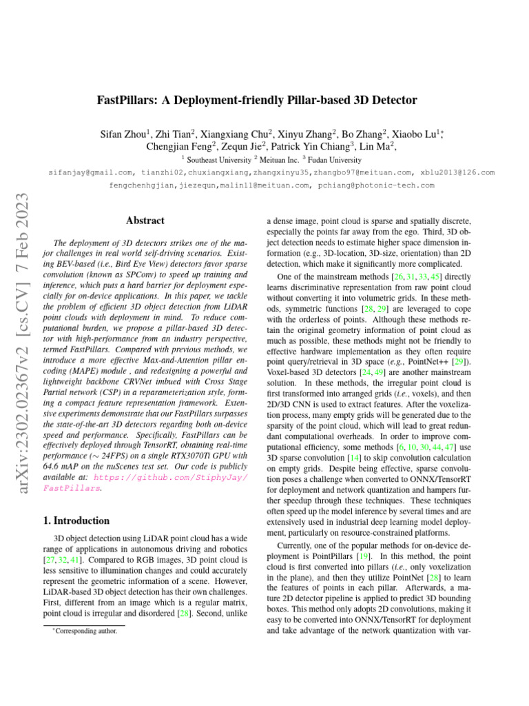 FastPillars: Efficient 3D Detection for Deployment | PDF | Applied Mathematics | Cybernetics