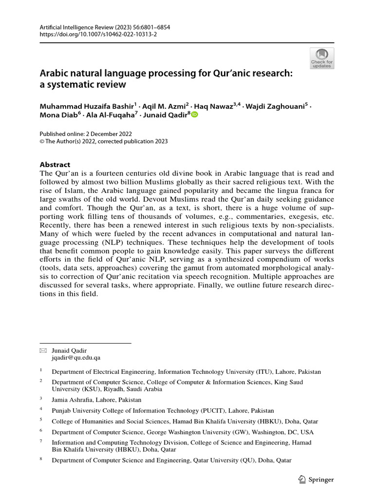 Arabic Natural Language Processing For Qur'anic Research: A Systematic ...
