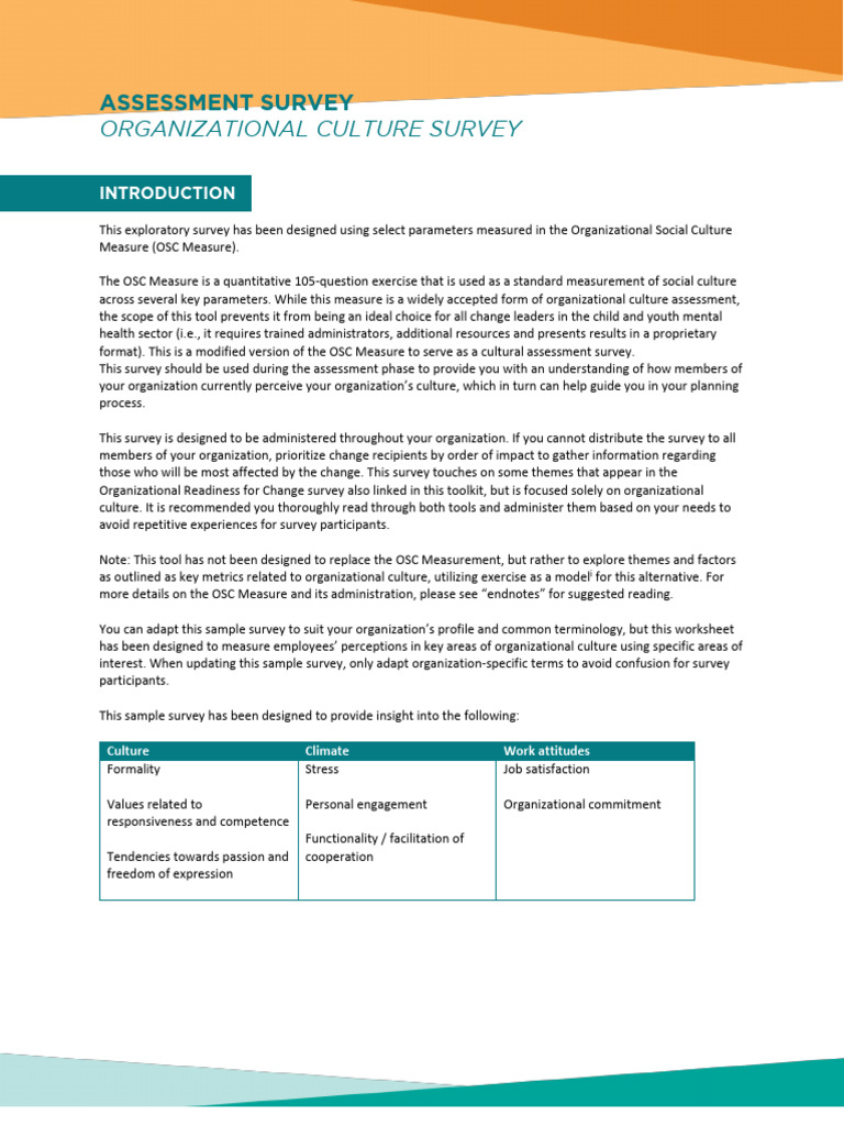 T Change Assessment Survey Organizational Culture Survey | PDF ...