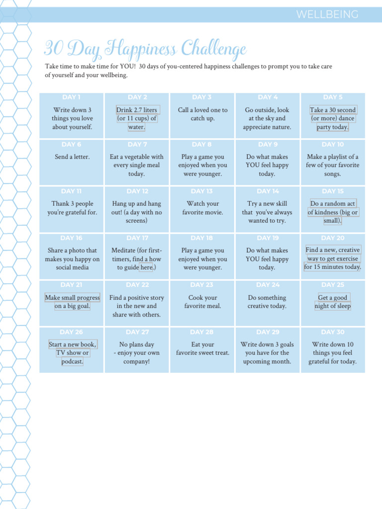30 Day Happiness Challenge | PDF