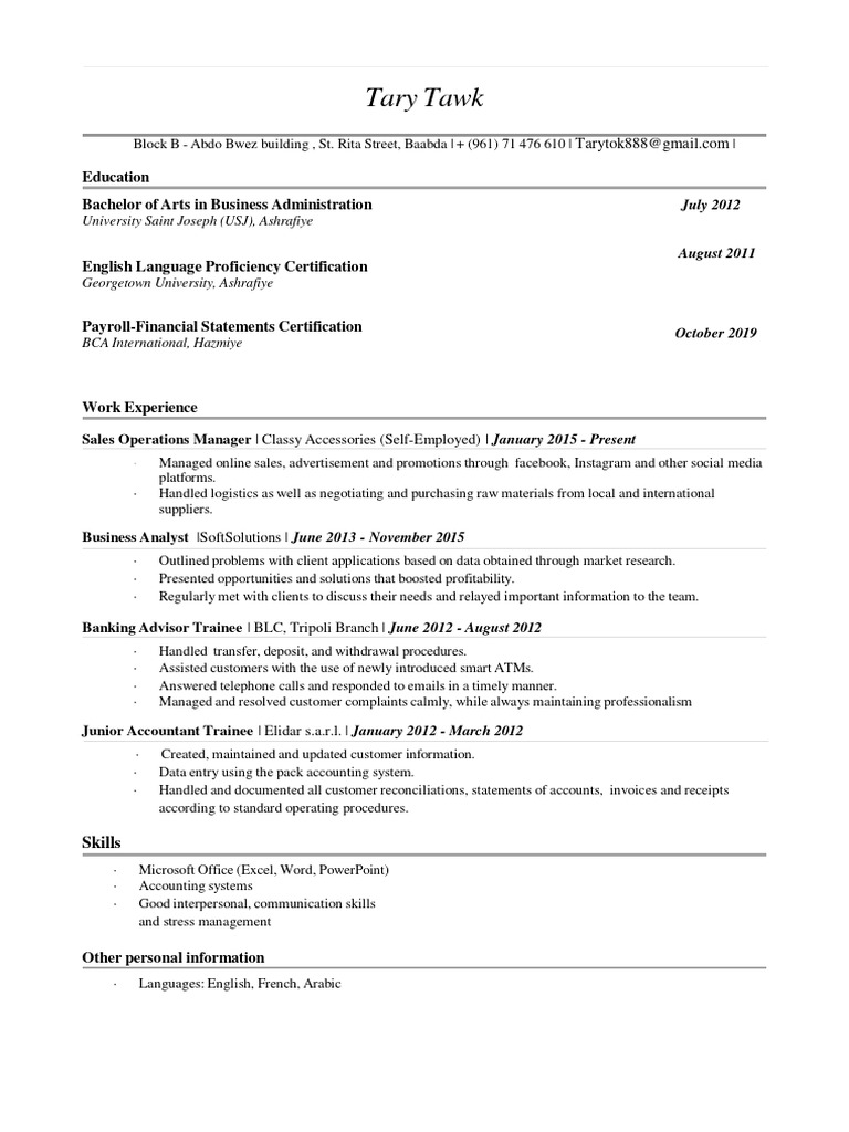 CV Tary Tawk | PDF | Computing | Service Industries