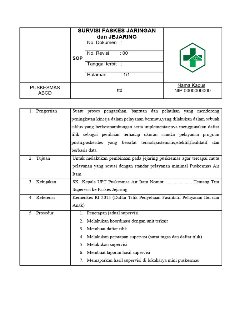 SOP Supervisi Faskes Jejaring Puskesmas | PDF