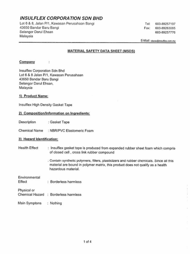 Insulflex High Den Gasket Tape MSDS | PDF