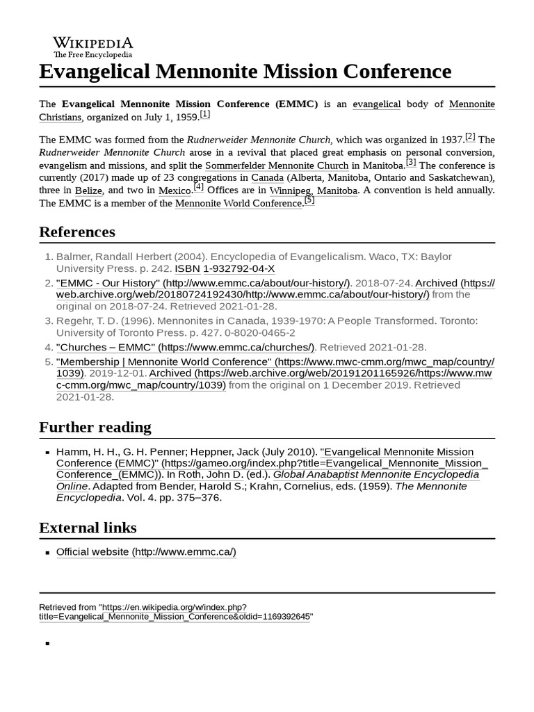 Evangelical Mennonite Mission Conference | PDF