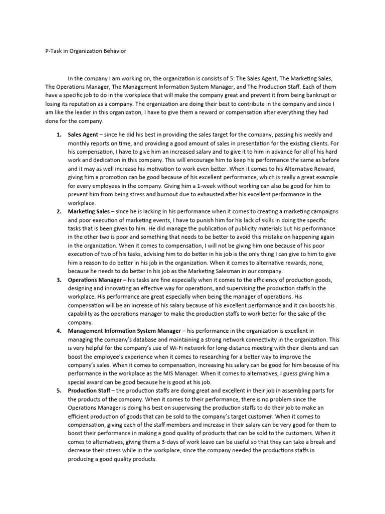PTask in Organization Behavior | PDF | Sales | Motivation
