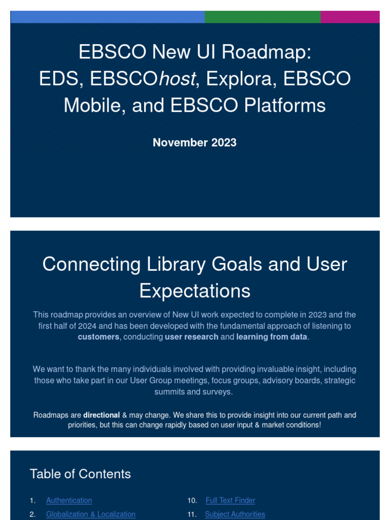 EBSCO New UI Roadmap 112023 | PDF | Metadata | Mobile App