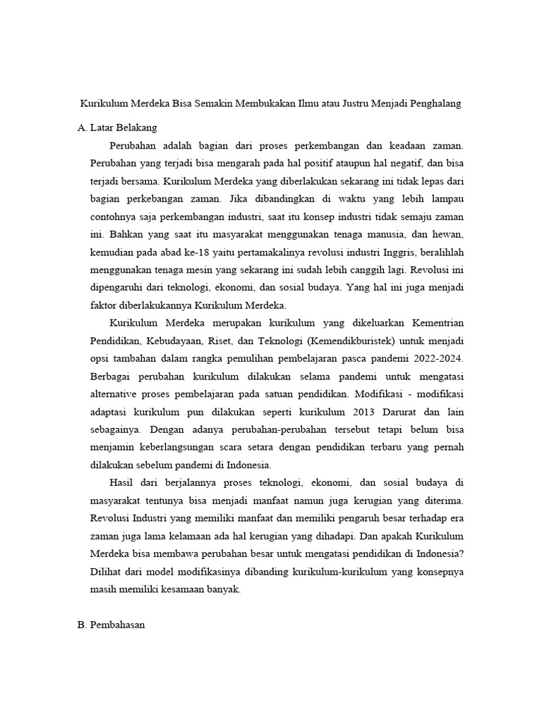 Essay Kurikulum Merdeka | PDF | Bisnis | Ilmu Sosial