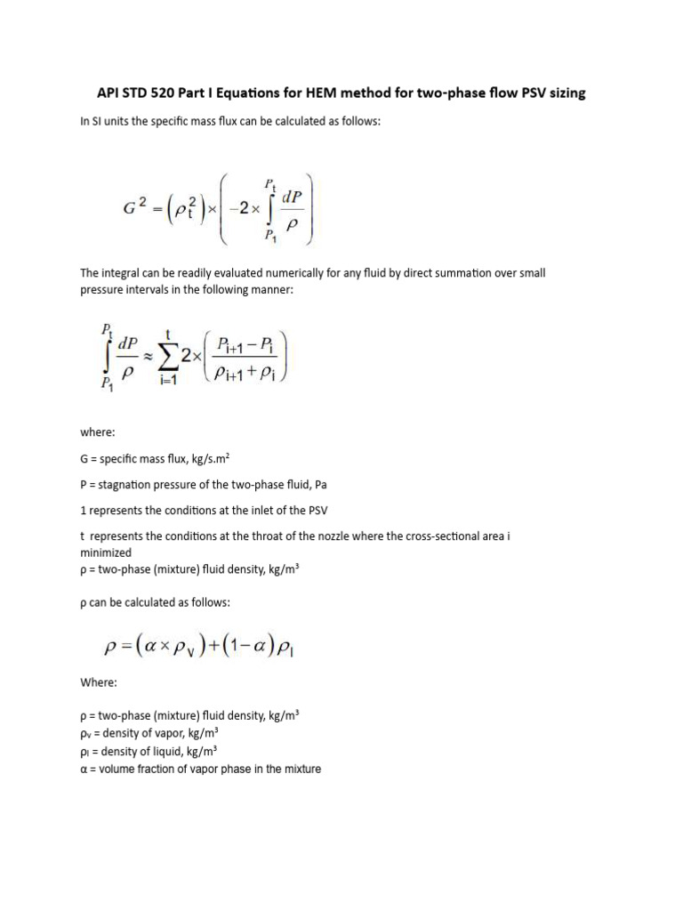 API 520 Eqns For HEM Method For 2phase Flow PSV Sizing | PDF