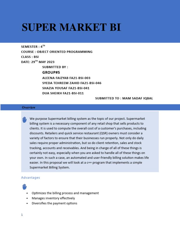 Supermarket Billing System Proposal | PDF