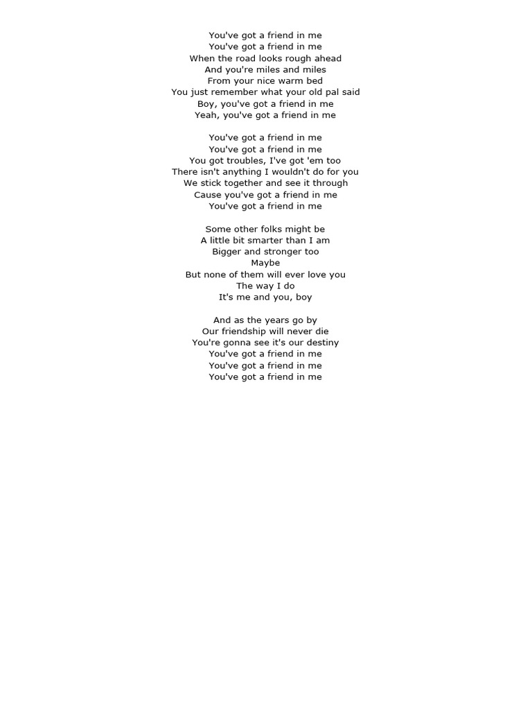 "You've Got a Friend in Me Lyrics" | PDF
