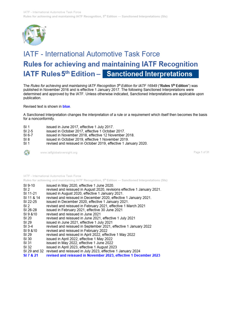 IATF 16949 Sanctioned Interpretations 2023 | PDF | Audit | Iso 9000