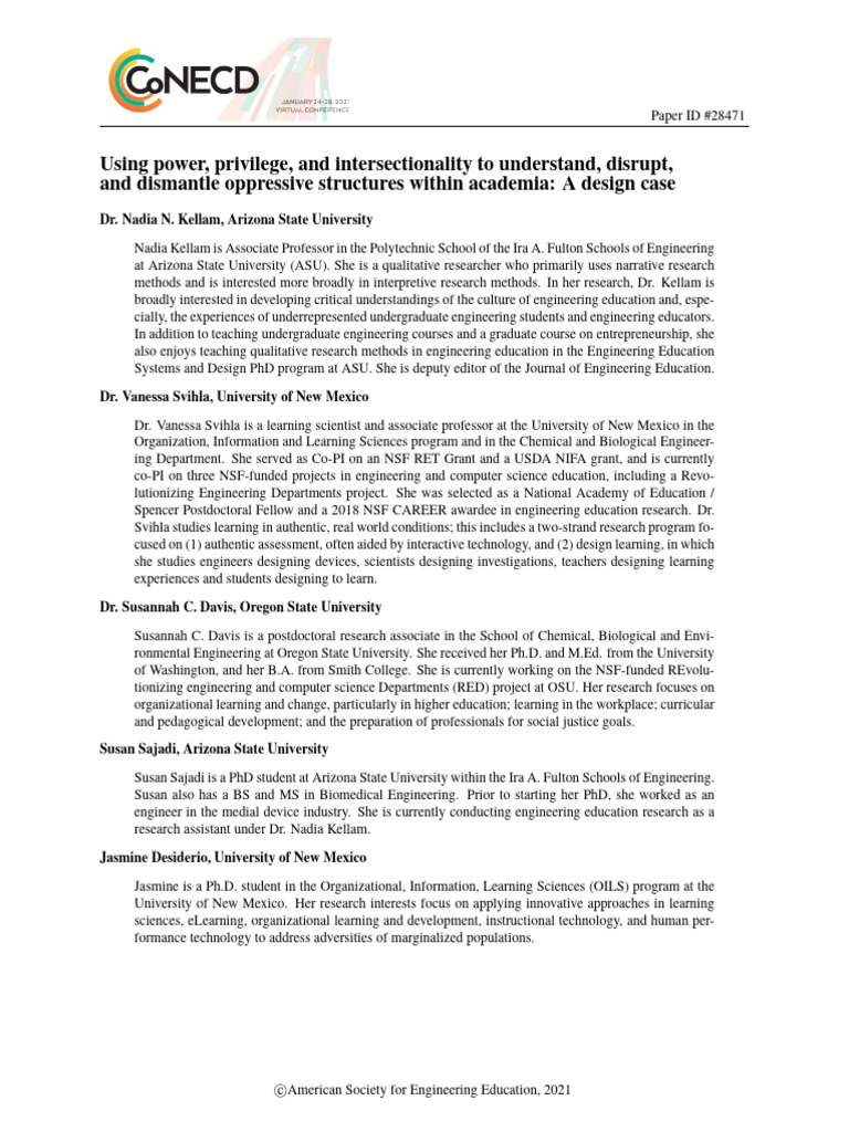 Using Power Privilege and Intersectionality To Understand Disrupt and Dismantle Oppressive ...