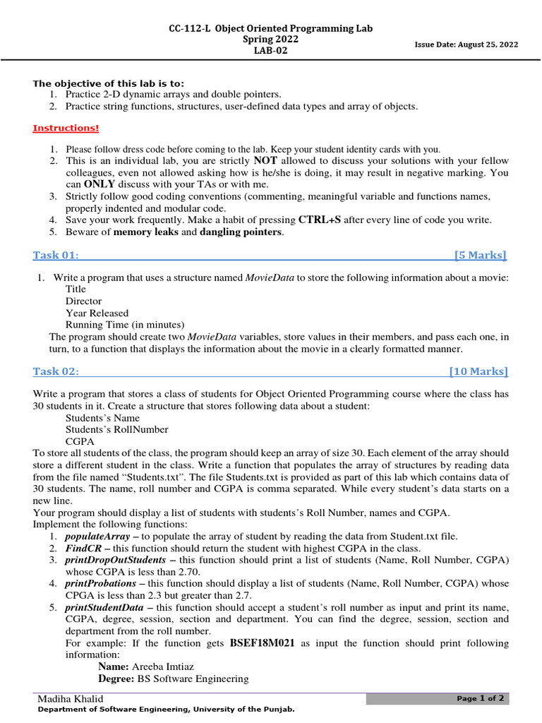 Lab 02 - Structs | PDF | Pointer (Computer Programming) | Variable ... Lab 02 - Structs | PDF | Pointer (Computer Programming) | Variable ...