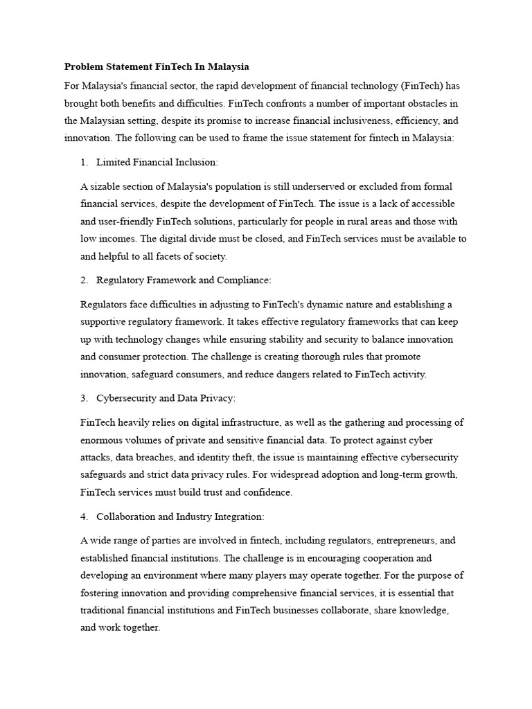 Problem Statement FinTech in Malaysia (Its) | PDF