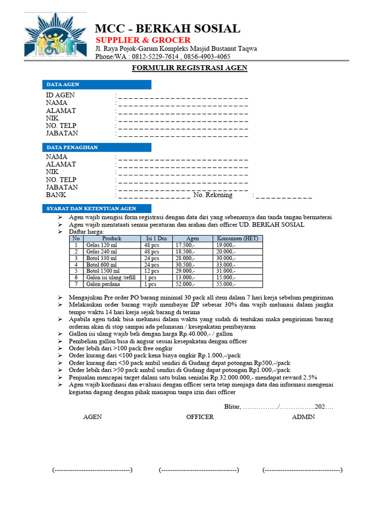 Form Registrasi Agen MCC | PDF