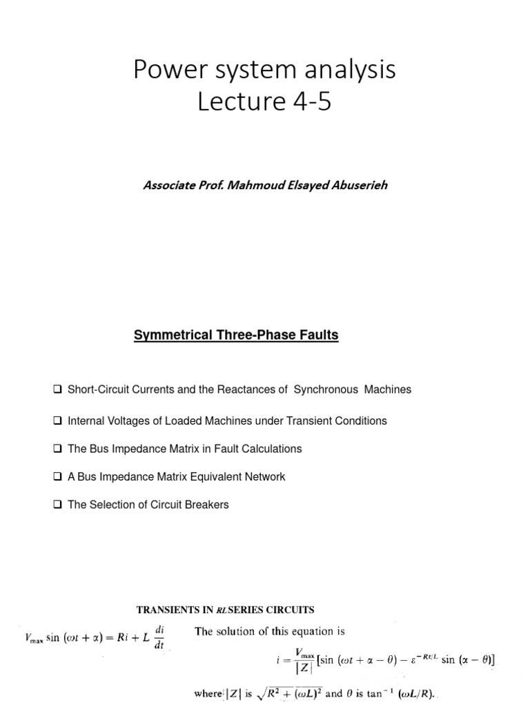 Power System Analysis Lec4-5 | PDF | Electrical Impedance | Electrical Network