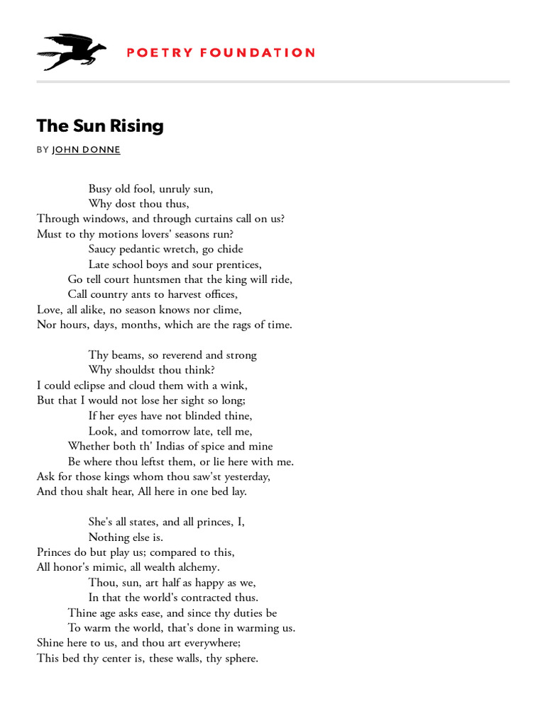 John Donne's "The Sun Rising" Poem | PDF | Religion & Spirituality | Poetry