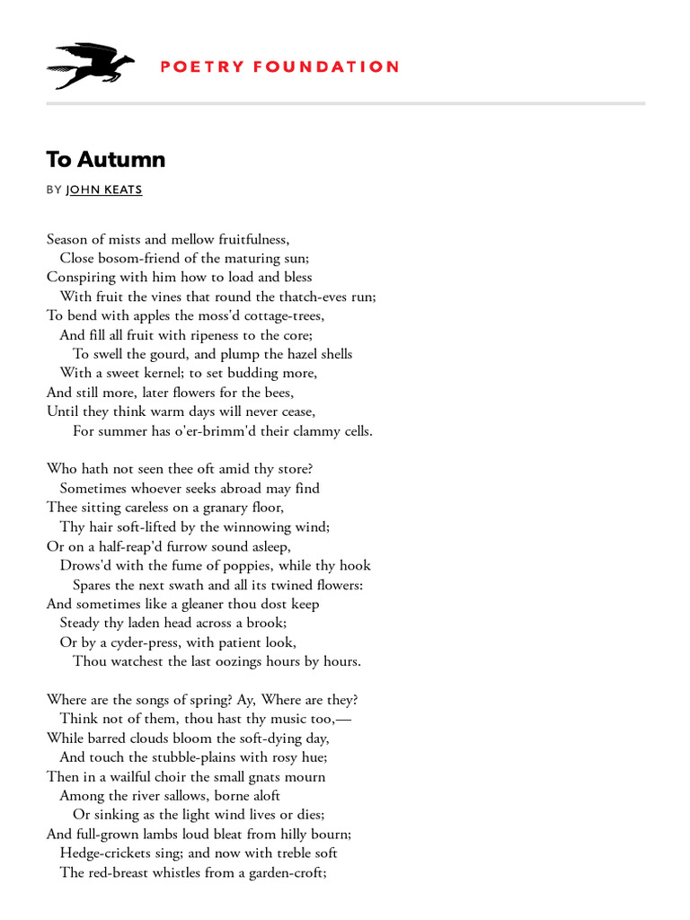 To Autumn by John Keats - Poetry Foundation | PDF